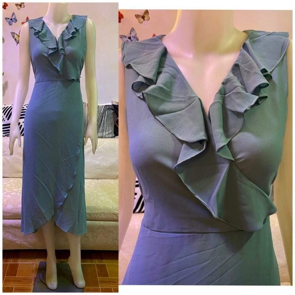 Angela Queen | Dresses | Angela Queen Women V Neck Ruffle Gray Blue ...